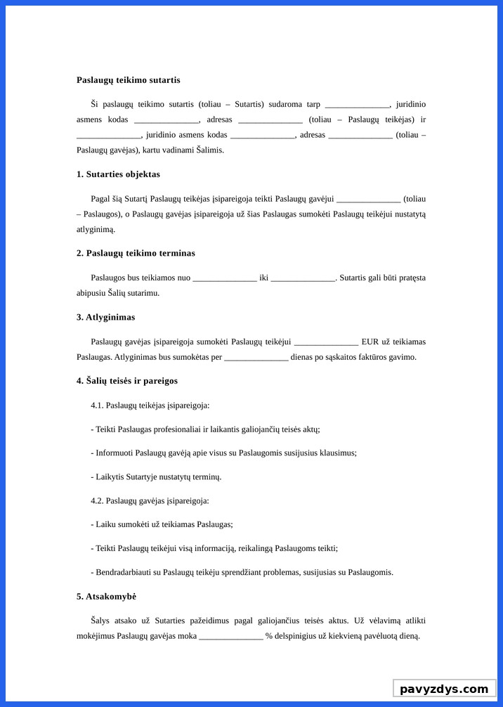Paslaugų Teikimo Sutartis Pavyzdys | WORD ir PDF Sablonas